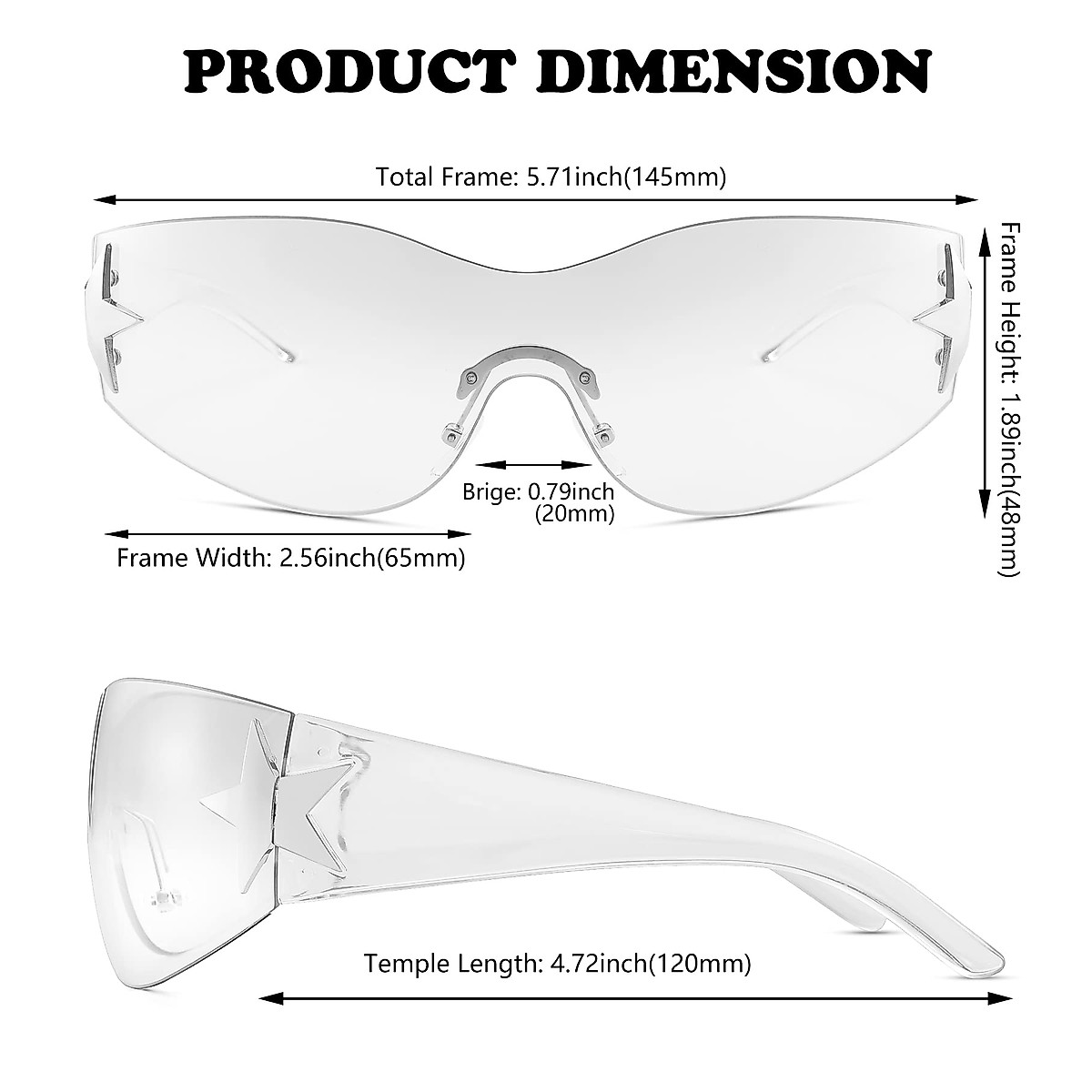 NULOOQ Rimless Y2K Sunglasses for Women Men – Trendy Star Shield Wrap Around Sunglasses Oversized Frameless Sun Glasses (Gradient Clear)