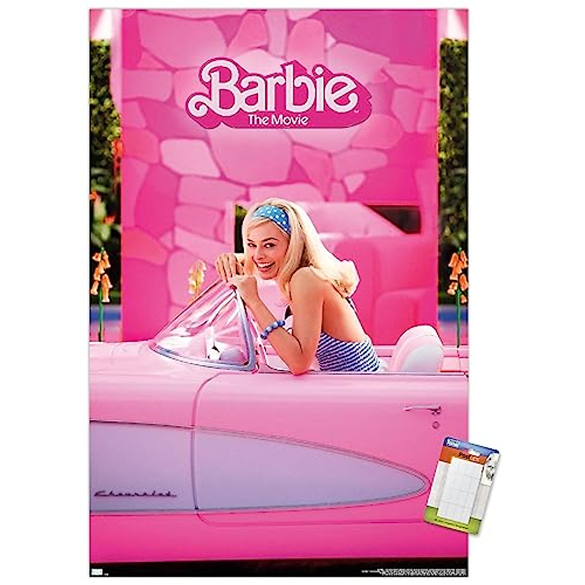 Trends International Mattel Barbie: The Movie - Barbie Car Wall Poster, 14.725" x 22.375", Premium Poster & Mount Bundle