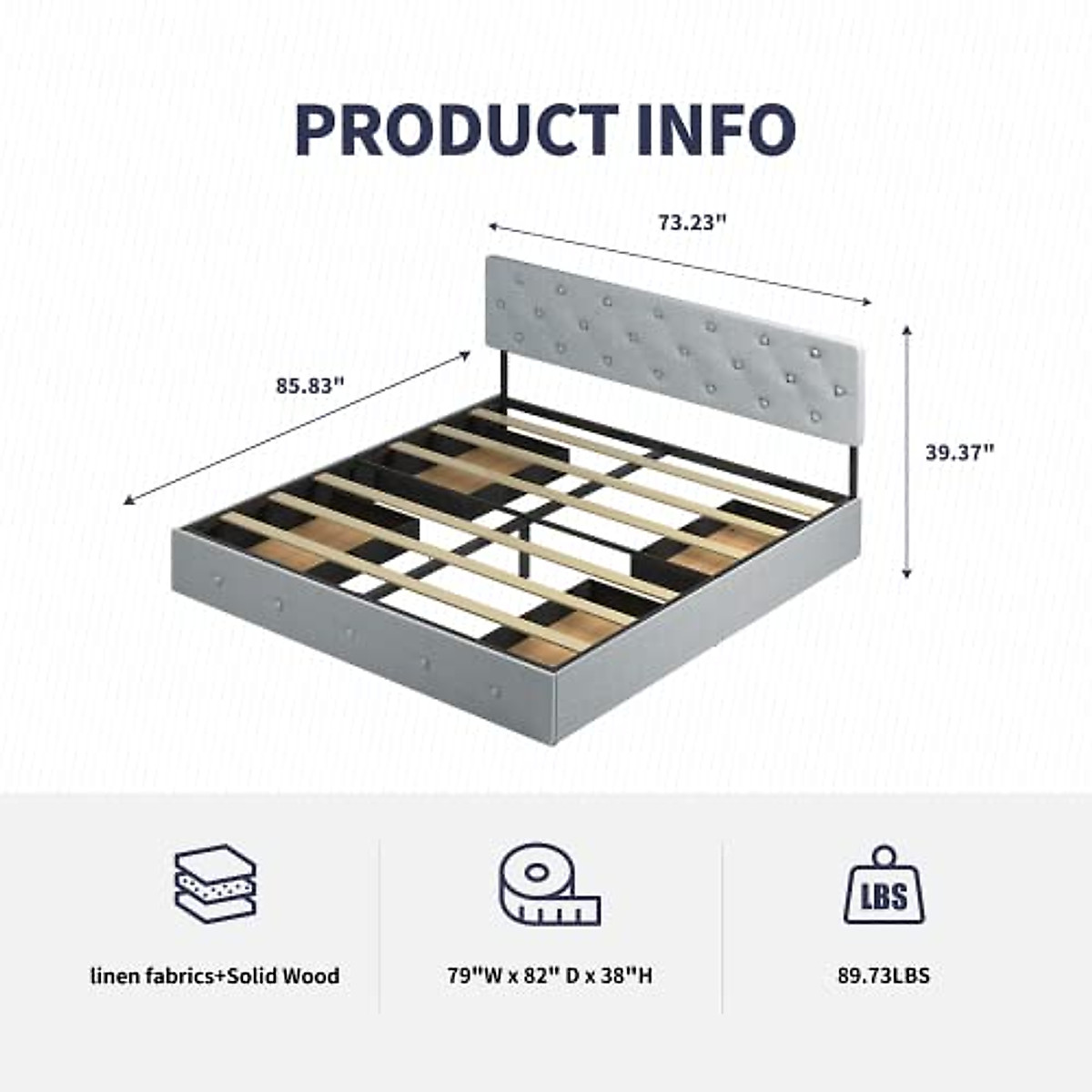 ZAFLY California King Platform Bed Frame with 4 Storage Drawers,Cal King Bed Frame with Fabric Headboard,Diamond Stitched Button Tufted Design,Wooden Slats Support,No Box Spring Needed,Light Grey