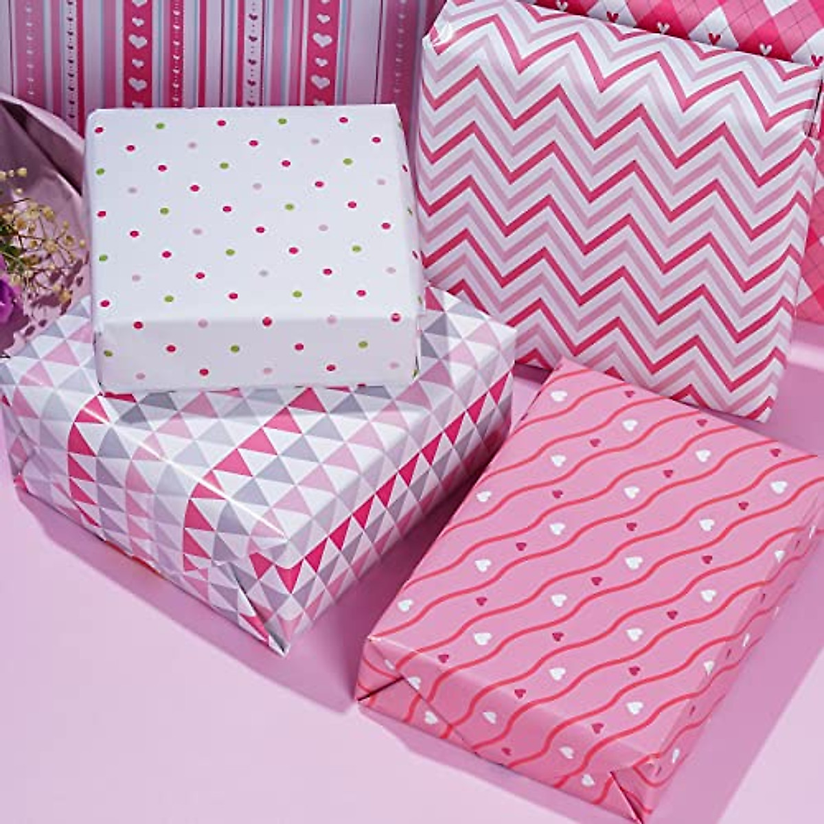 Wrapping Paper Sheets - Folded Flat Valentine Pattern Paper Pack Set Gift Wrap 27.5" x 19.7" Decorative Paper for Weddings,Valentine, Birthday, Romantic Gifts 8 Sheets