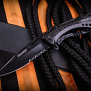 TAC Force- Spring Assisted Folding Pocket Knife – Black Stainless Steel Blade with Black Aluminum Handle, Bottle Opener, Glass Punch and Pocket Clip, Tactical, EDC, Rescue - TF-705 , 3.25 inch blade