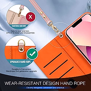 FYY Compatible with iPhone 13 Case, [Kickstand Feature] Luxury PU Leather Wallet Case Flip Folio Cover with [Card Slots] and [Note Pockets] Case for iPhone 13 5G 6.1" Rose Gold