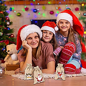 XIMISHOP 36pcs Christmas Burlap gift Bags Xmas Linen Jute goodies Treat Candy Bags With Drawstring for Christmas Party Supplies.