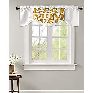 Funnywall88 Tie Up Curtain Valance for Living Room,Gold Best Mom Ever White Background Valance for Kitchen Window Valance Adjustable Tie-up Valance 18 Inch Rod Pocket 1 Panel