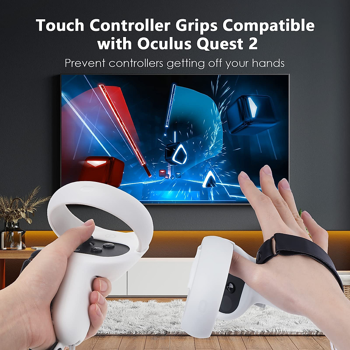 Controller Grips Compatible with Quest 2 - YOGES Soft Anti-Slip Silicone Cover Protector with Adjustable Leather Hand Knuckle Strap, VR Game Accessories for Quest 2 Touch Controllers