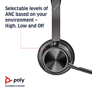 Poly - Voyager Focus 2 UC USB-A Headset (Plantronics) - Bluetooth Dual-Ear (Stereo) Headset with Boom Mic - USB-A PC/Mac Compatible - Active Noise Canceling - Works with Teams, Zoom (Certified) & More