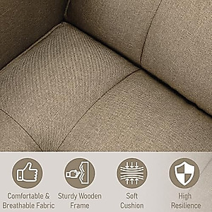 AVAWING Futon Sofa Bed, Modern Linen Fabric Convertible Upholstered Couch with Adjustable Back, Arms and High Strength Nylon Legs for Living Room, Apartment, Office (Khaki)