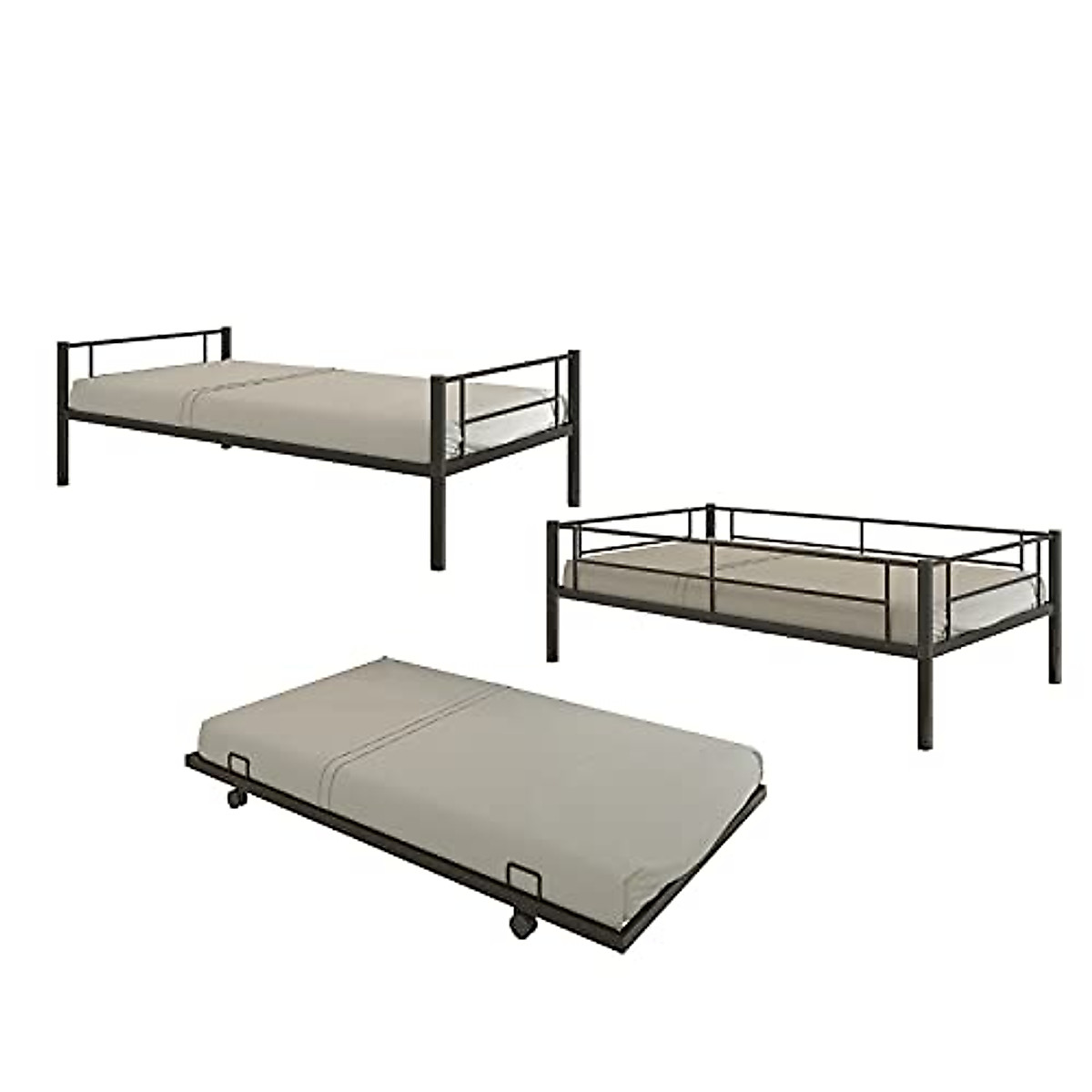 Metal Bunk Bed with Trundle Twin Over Twin Modern Bunk Beds with Slats Heavy Duty Bunkbed Frame for Adults,Teens,Boys and Girls. (Black)