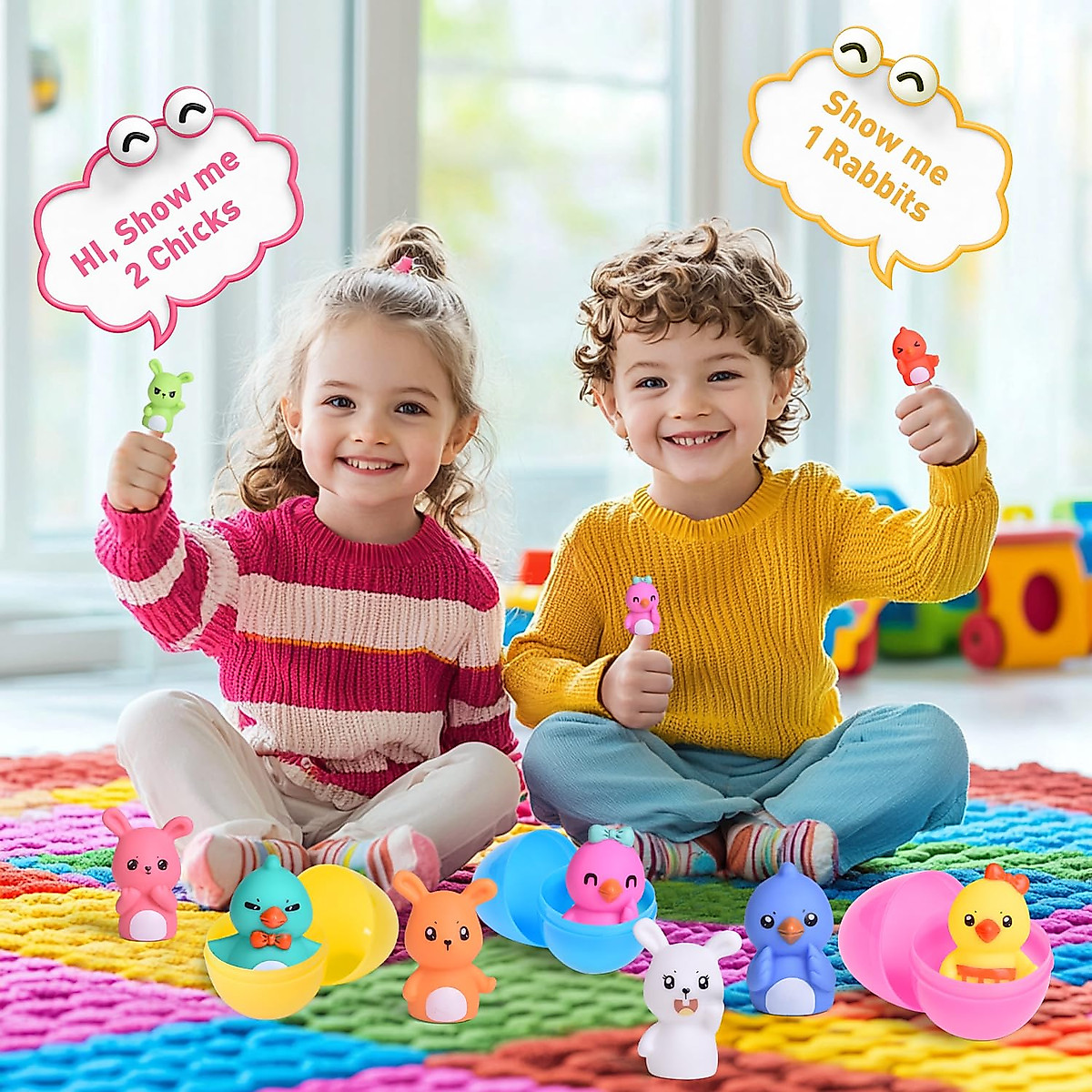 FUN LITTLE TOYS 10 PCS Bunny Chick Finger Puppet for Easter Basket Stuffers, Include 5 Bunnies & 5 Chicks