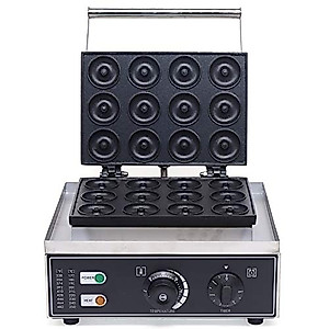 Donut Maker Machine Electric Doughnut Baker Maker Machine 110V Commercial Use Nonstick, Temperature 122-572℉,Commercial Waffle for Restaurant and Home Use (12 Holes Donut Maker)