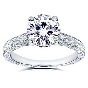 Kobelli Antique Style Forever One (D-F) Moissanite Engagement Ring 1 1/2 CTW 14k White Gold, Size 9.5