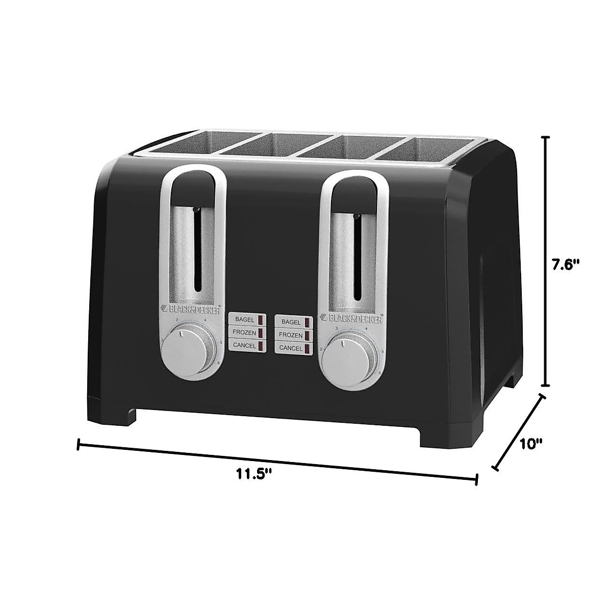 BLACK+DECKER T4569B 4-Slice Toaster, Bagel Toaster, Black