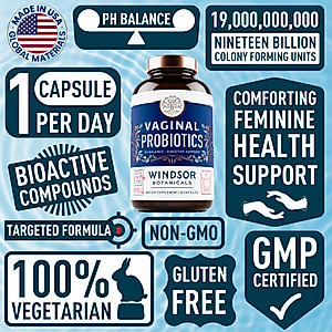 Vaginal Probiotics for Women - 19Bil CFU Lactobacillus Salivarius Probiotic for PH Balance, Digestive, Gut Health - Feminine Balance Complex Probiotics for Women BV Support Supplements - 30 Capsules