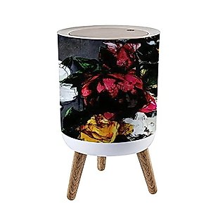 Small Trash Can with Lid Art Vintage Colorful Watercolor and Graphic Floral Seamless with White 7 Liter Round Garbage Can Elasticity Press Cover Lid Wastebasket for Kitchen Bathroom Office 1.8 Gallon