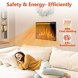 Joy Pebble 37 Inch Electric Fireplace Insert,750W/1500W Recessed Electric Fireplace Heater,Adjustable 5 Flame Color & 5 Burning logs Color,Electric Fireplace with Remote Control&Overheat Protection