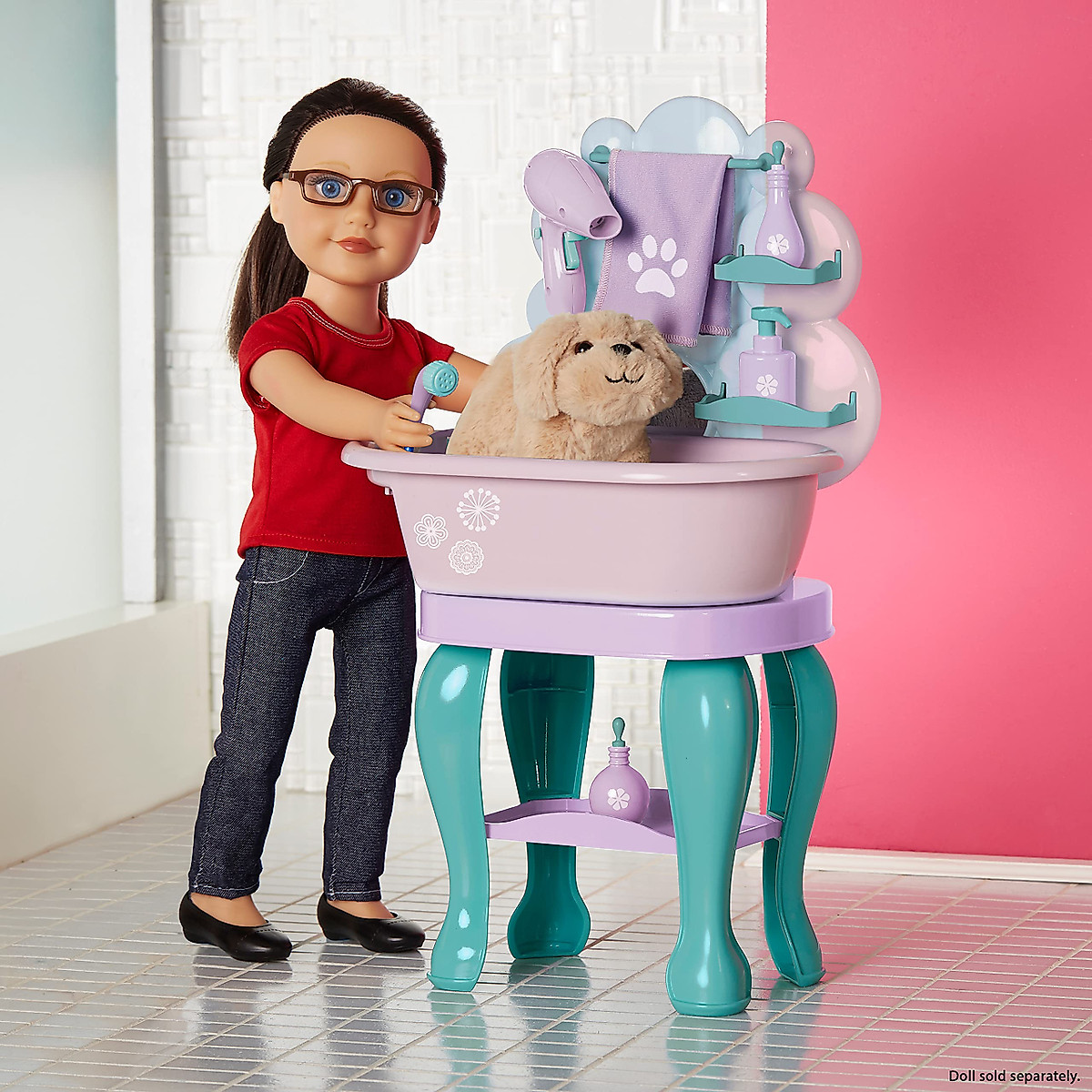 Journey Girls Pet Grooming Playset with 5 Accessories for 18 Inch Dolls, Pretend Play