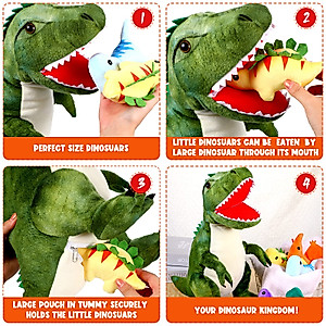 Chalyna 15.7 Inch Plush Dinosaur Plush Stuffed Animal with 5 Cute Little Dinosaurs in Tummy Carrier Baby Dinosaur Gift Set Kid Soft Cuddly Stuffed Pillow for Birthday Valentines Party Favor