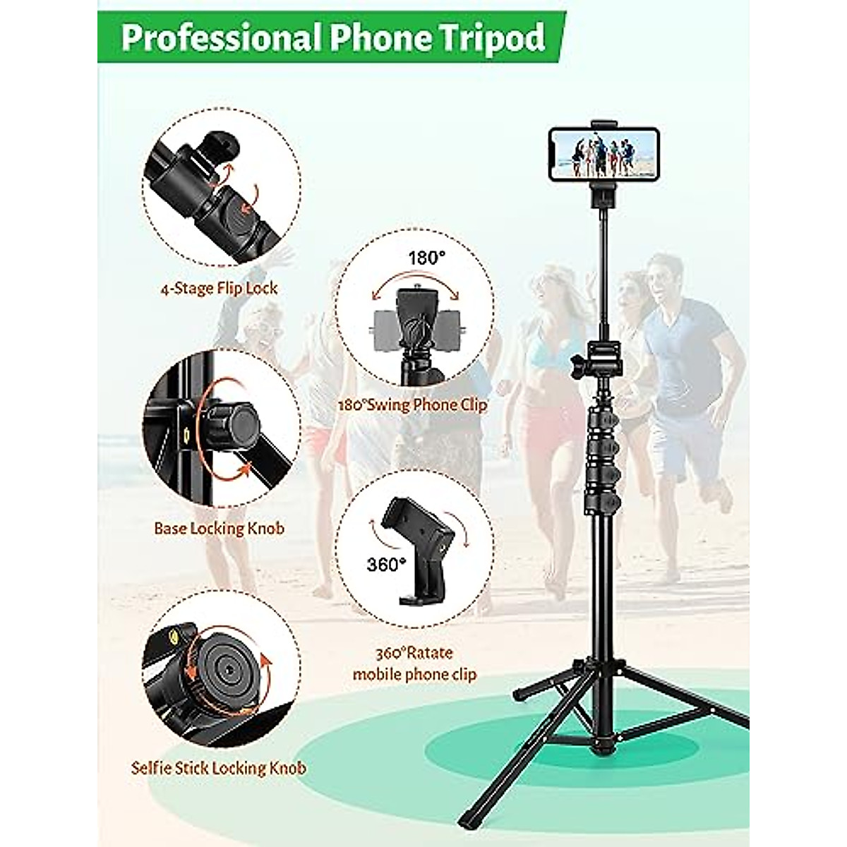 Nineigh Tripod for Cell Phone, 76" Phone Tripod with Gooseneck & Remote, Selfie Stick Portable Tripods Video Recording Photo Vlog, Compatible with iPhone Plus Cellphone Camera