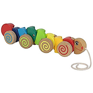 Eichhorn 100003447 Nachziehtier-100003446 Pull-Along Caterpillar with Movement, 32 cm Long, Beech Wood, Colourful