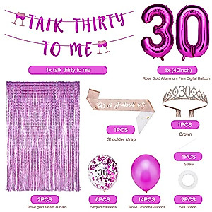 30th Birthday Decorations for Women,30 Birthday Decorations for Her, Hot Pink Talk Thirty to Me Banner,Crown, Sash, Cake Topper and Number Balloon, 30th Birthday Party Decorations Supplies for Women