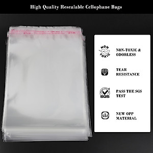 Miraclekoo 100Pcs 8-3/4 x 11-1/16 Inch Clear Self Sealing Cellophane Cello Bags Thick Plastic Sleeves - Fit 8.5x11 Inch Paper Photo Mats Envelopes Art Prints