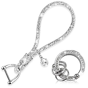 Yiflin Cute Wrist Car keychain for Women, Crystal Keychain Accessories，Bling Wrist Lanyard for Keys, Car key (Silver, Large)