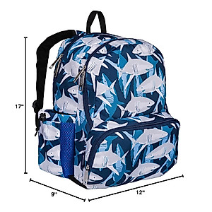 Wildkin 17 Inch Kids Backpack for Boys & Girls, Features Three Zippered Compartment with Interior & Side Pockets Backpacks, Perfect for School & Travel Backpack for Kids (Sharks)