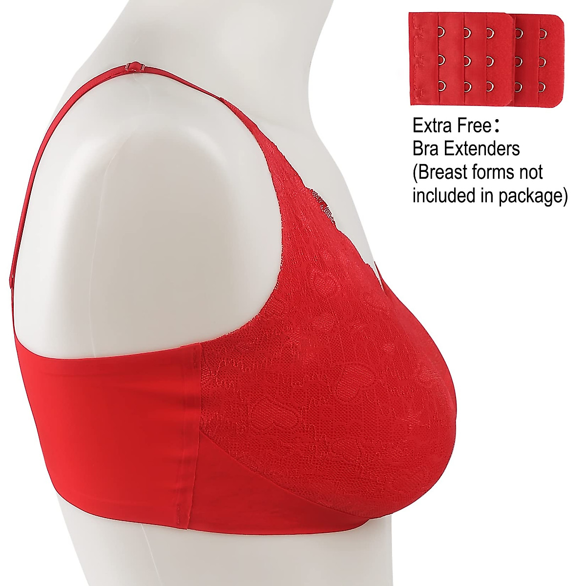 IVITA Mastectomy Bra Post Surgery Pocket Bra Silicone Breast Forms Prosthesis Fake Boobs Crossdressers Transgender Red