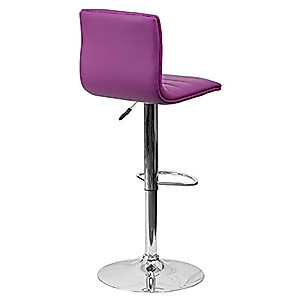 Modern Barstools Horizontal Line Design Hydraulic Adjustable Height 360-Degree Swivel Seat Sturdy Steel Frame Chrome Base Dining Chair Bar Pub Stool Home Office Furniture - Set of 2 Purple #1980