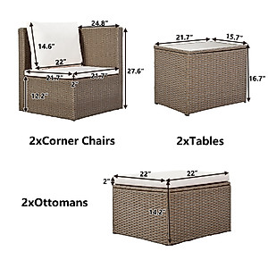 KLMM 6-Piece Outdoor Garden Furniture Set,Patio PE Wicker Rattan Conversation Sofa Set with 2 Tea Tables,for Porch Lawn Garden Backyard Poolside