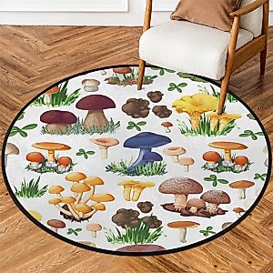 Tavisto 3 Ft Mushroom Seamless Pattern Round Desk Chair Mat Non-Slip Soft Desk Floor Mat Washable Floor Mat for Office Living Room Bedrooms Laundry Room Foyer Doorway