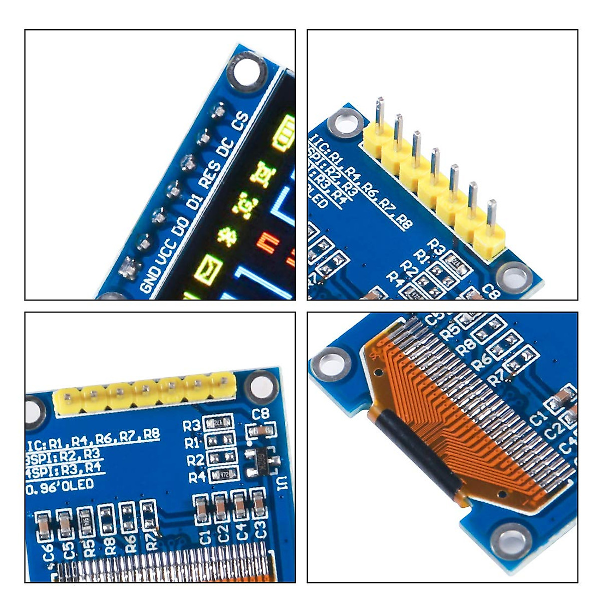 UMLIFE 0.96" 7 Pin SPI 128x64 OLED Display Module, 6PCS 0.96 Inch SSD1306 LCD Display Module 12864 Characters DC3-5V for 51 STM32 for Arduino
