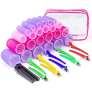 35 Self-Grip Hair Rollers for Curly Hairstyling - No Heat Blue Curlers with Clips for Long, Medium, Short Hair, Multi-sized DIY Styling Tool Set for Women, Men, and Kids