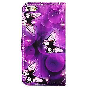 Bcov iPhone SE 2022 Case,iPhone SE 2020 Casse,iPhone 8 Case, Stylish Purple Butterfly Multifunction Wallet Leather Case Flip Cover with Multi Card Slots Pocket Wrist Strap for 4.7-inch iPhone SE/8/7