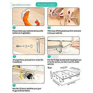 Coffee Mug Holder - 304 Stainless Steel ，Cup Rack Under Shelf ，Applicable Cabinet Adjustment Thickness 0.39 "-1.17" (9-Hooks) (Primary Color, 1 Piece)