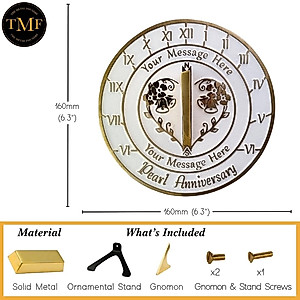 The Metal Foundry Personalized Pearl 30th Sundial - Heavy Duty Recycled Brass Home Decor, Garden Present Made in The UK for Parents, Grandparents, Friends, Couples 30 Years Marriage