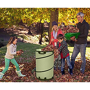 Collapsible -45 Gallon Canvas Garden Waste Bag -Pop-up Bucket Reusable Yard Leaf Bag Holder- Heavy Duty Hardshell Bottom – with Drain Holes for Lawn Pool Garden Camping Trash Debris Bag with Handles