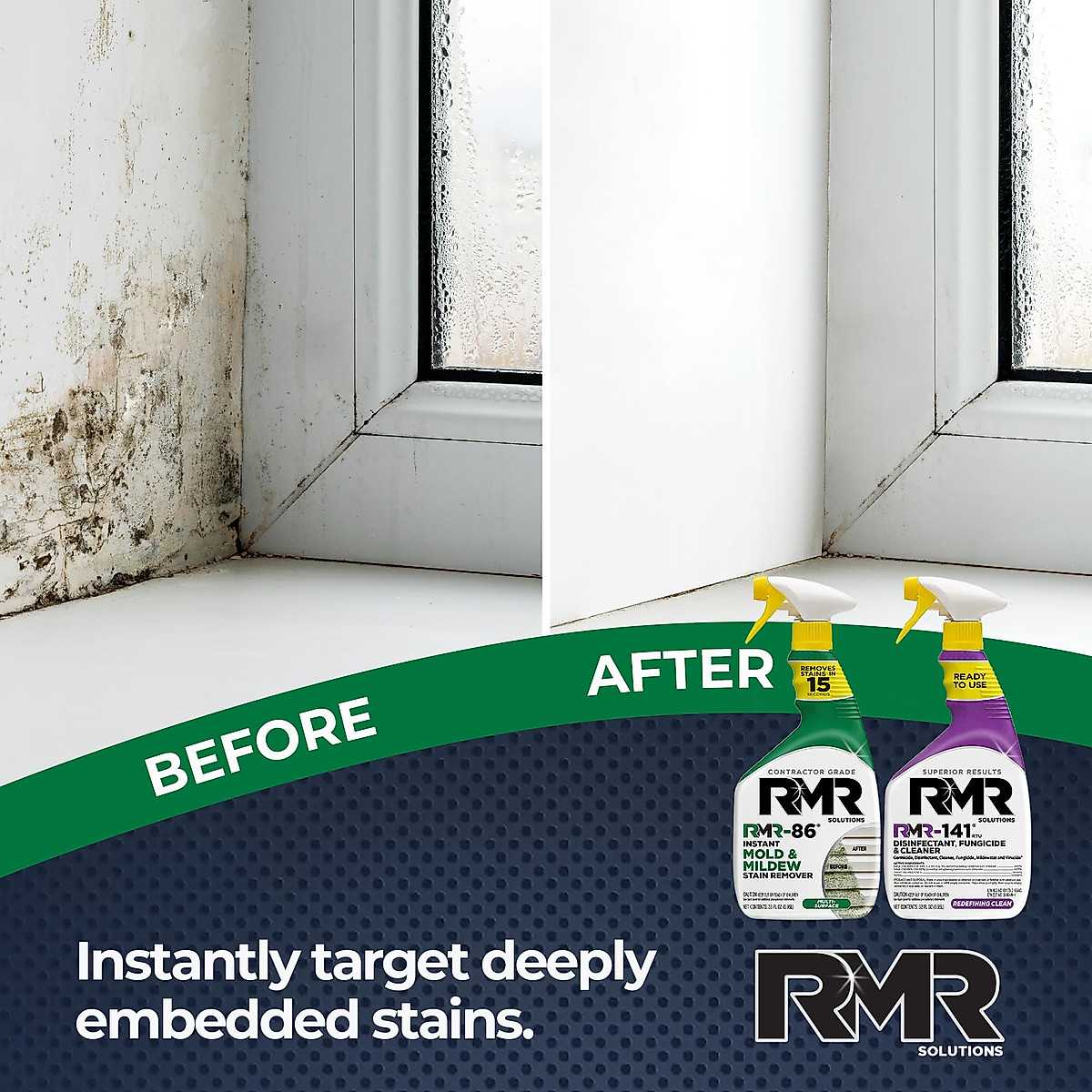 RMR Brands Complete Mold Killer & Stain Remover Bundle - Mold and Mildew Prevention Kit, Disinfectant Spray, Mold and Mildew Stain Remover, Includes 2 - 32 Ounce Bottles