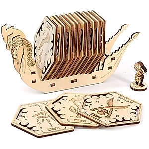 D&D Class Coasters Set of 14 with Holder Hexagon Gaming Mug Mats Wooden Laser Engraved DND Classes Icons Gift for Dungeons and Dragons Fans, Game Master