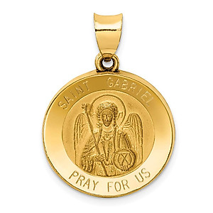 Sonia Jewels 14k Yellow Gold Catholic Patron Saint Gabriel Medal Brushed Matte Finish Pendant Charm - 21mm x 19mm