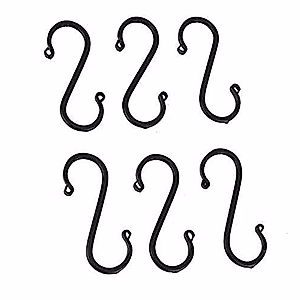 6 Wrought Iron S Hooks - 4" Hand Forged with Scrolls (Set of Six) Hand Forged by Amish Blacksmith Lancaster Pennsylvania USA