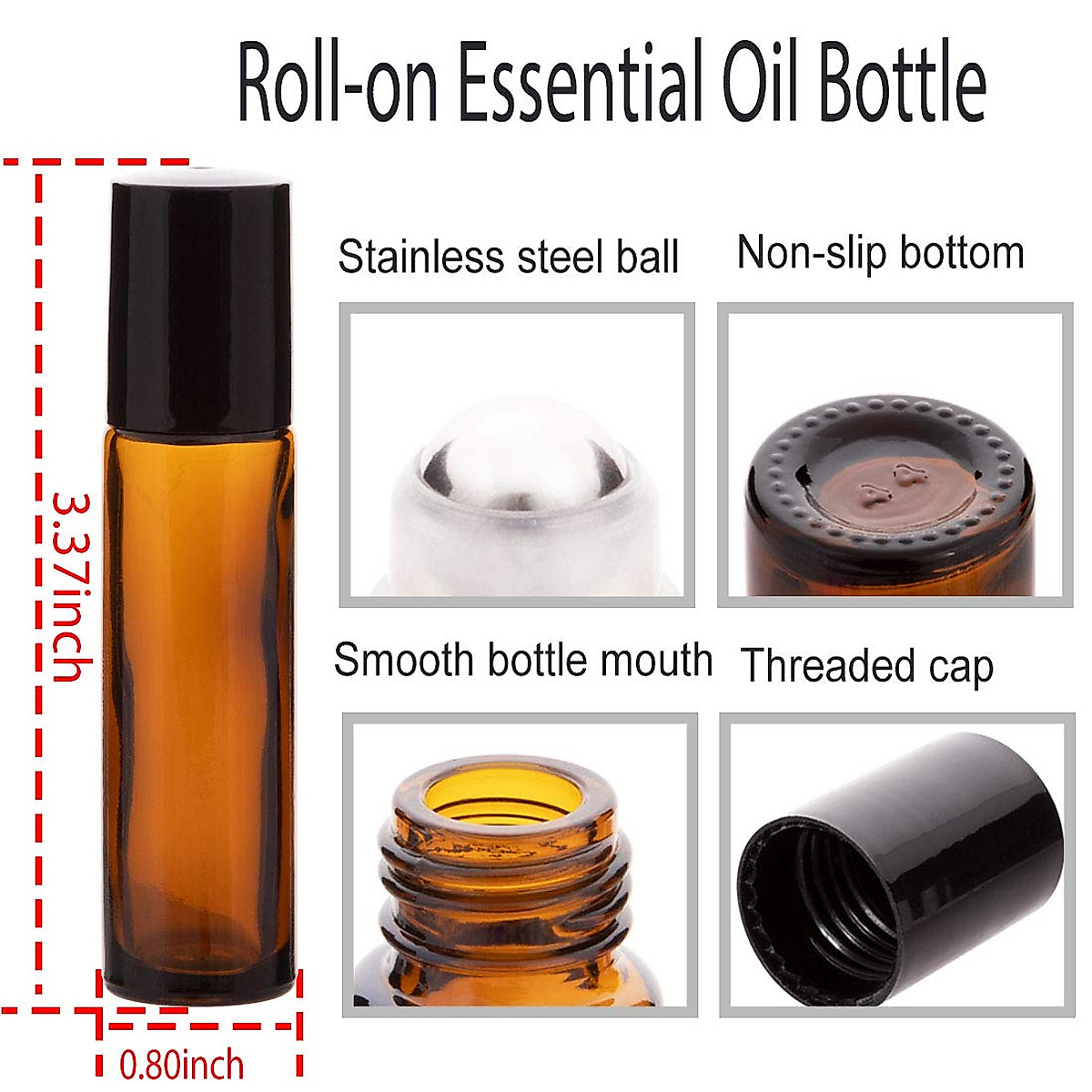 ZIZEMOJA 6Pcs 10ml Essential Oil Roller Bottles, with Stainless Steel Roller Balls, 10ml Amber Glass Roll on Bottles for Essential Oils, 1 Extra Roller Ball, 6 Labels, 1 Openers, 2 Droppers Included