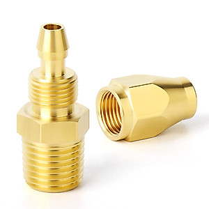 GASHER 5PCS Brass Pneumatic Replacement Fitting, Reusable Hose End Repair Fitting 1/4" Barb（Suitable for 1/4" ID，5/16" OD air hose) x 1/4" NPT Rigid