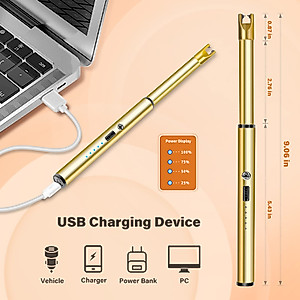 Navpeak Candle Lighter Long Neck Windproof Electric Rechargeable Arc Lighter for Light Candles Gas Stove Fireplace BBQ Kitchen Grills(Gold)