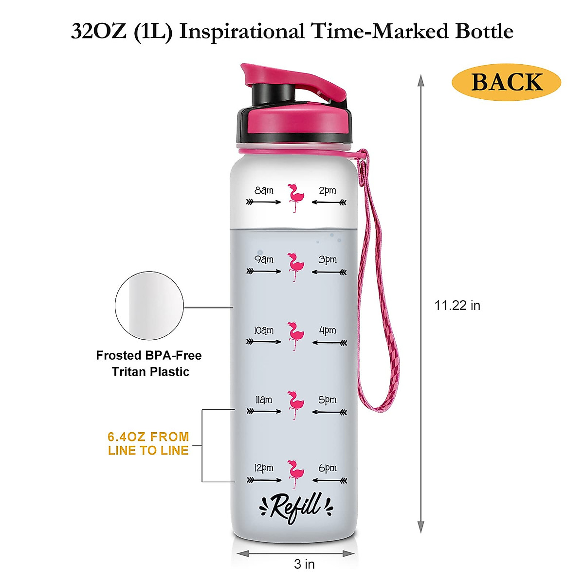 LEADO 32oz 1Liter Motivational Tracking Water Bottle with Times to Drink - for Flock Sake Drink Your Water - Funny Mothers Day, Flamingo Birthday Gifts for Women, Friends, Mom, Daughter, Her