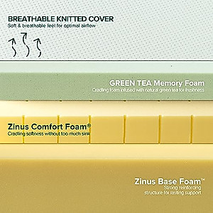 Zinus 10 Inch Green Tea Memory Foam Mattress / CertiPUR-US Certified / Bed-in-a-Box / Pressure Relieving, Full,White
