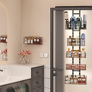5-Tier Over The Door Bathroom Organizer - Hair Dryer Holder - Hair Tool Organizer Adjustable Height, DIY Bathroom Storage Shelf Wall Mounted for Flat/Curling Irons, Hair Straighteners, Skincare