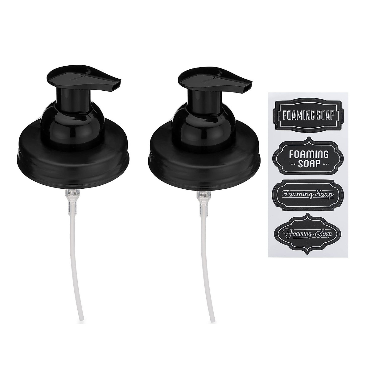 Jarmazing Products Mason Jar Foaming Soap Dispenser Lids - Includes Waterproof Stickers! Black - 2 Pack