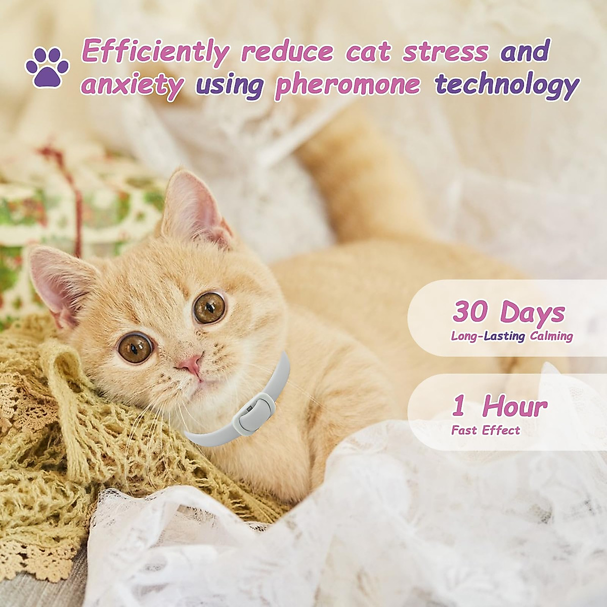 Calming Collar for Cats - 4 Pack, Cat Calming Collar, Adjustable Size, Efficiently Reduces Anxiety & Stress for 30 Days, Safe Cat Pheromone Collar, Promotes Relaxation, Calming Cat Collar