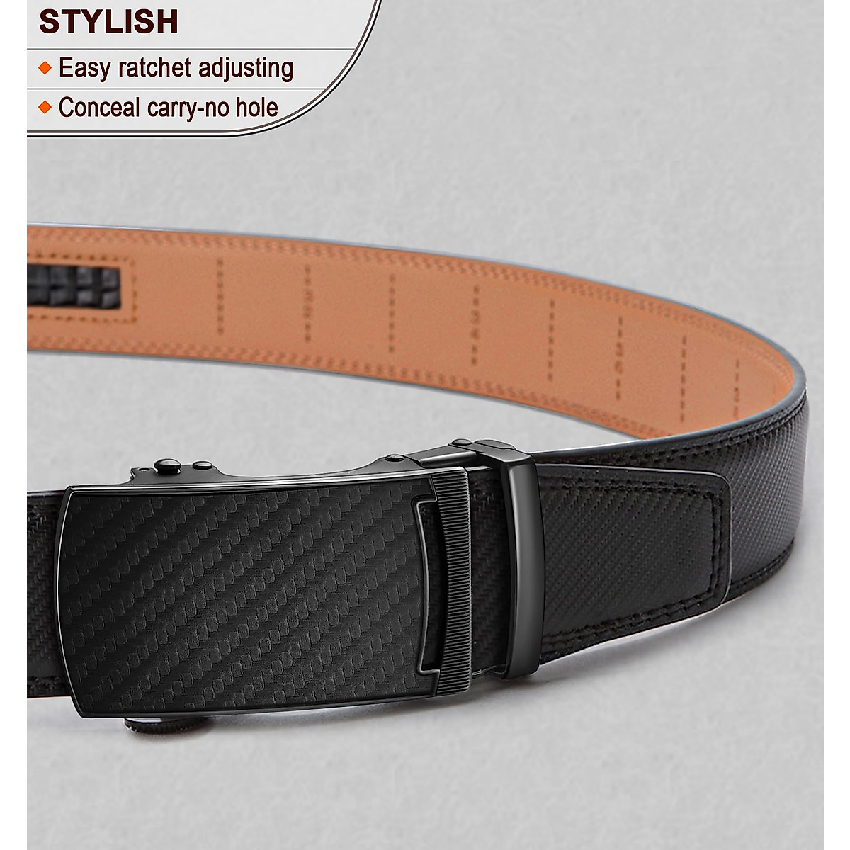 KEMISANT Belt Men, Sliding Ratchet Belt Genuine Leather For Gift Mens Dress Pants Oxfords,Size Adjustable(Black,34"-40" Waist Adjustable)